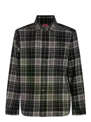 DIESEL® Check-print Logo-patch Shirt - Black