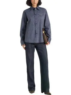 Manière De Voir Navy Pinstripe Long Sleeve Shirt - Blue