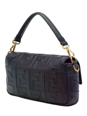 Fendi Zucca Embossed Leather Baguette Satchel - Black
