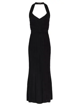 Balmain Ribbed Halterneck Midi Dress - Black