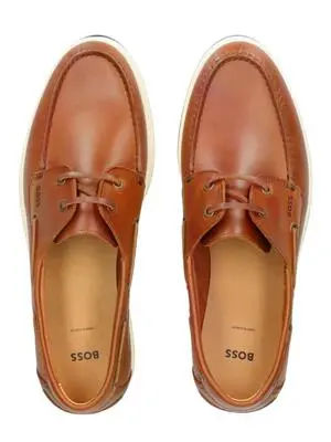 BOSS Lace-up Leather Boat Shoes - Brown