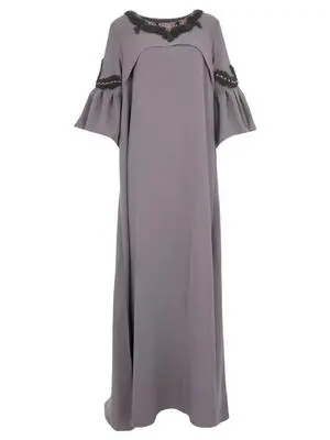 LOODYANA Embroidered Cape Maxi Dress - Grey