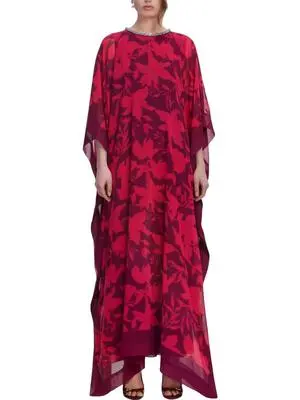 SELF-PORTRAIT Crystal-embellished Floral-print Kaftan Maxi Dress - Pink