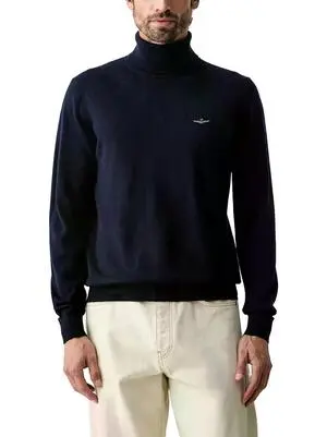 AERONAUTICA MILITARE Embroidered Roll Neck Sweater - Blue