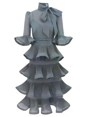 Zimmermann Pleated Ruffled Midi Dress - Grey