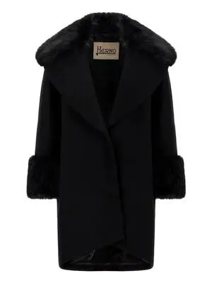 Herno Faux Fur Trim Maxi Lapel Coat - Black