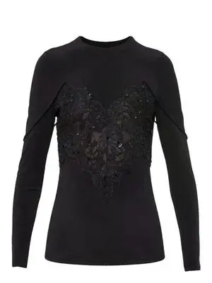 NISSA Tencel And Wool Lace Corset Top - Black