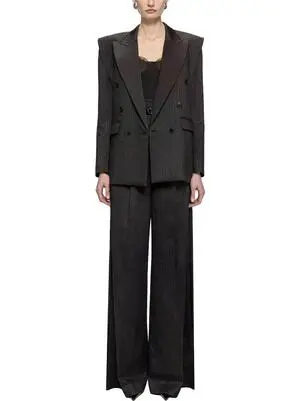 NISSA Pinstripe Wide-leg Trousers - Grey