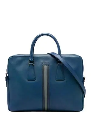 Prada Saffiano Striped Business Bag - Blue