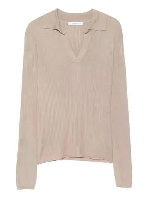 Max Mara Max Mara Ribbed-Knit Polo Sweater Neutrals