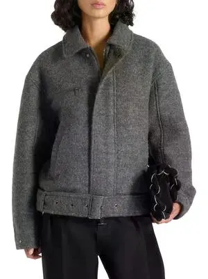 Manière De Voir Ezra Wool Belted Bomber Jacket - Grey