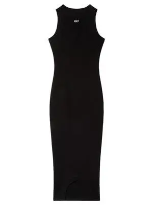 Off-White Ribbed Sleeveless Midi Dress - Black