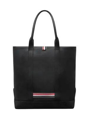 Thom Browne Vertical Tool Tote In Soft Pebble Grain Leather - Black
