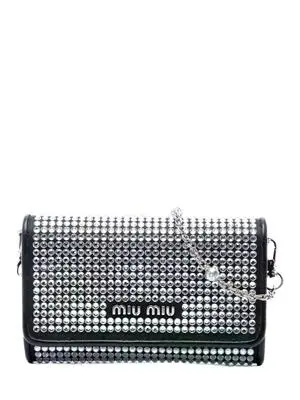 Miu Miu Embellished Nappa Leather Wallet On Chain Crossbody Bag - Black