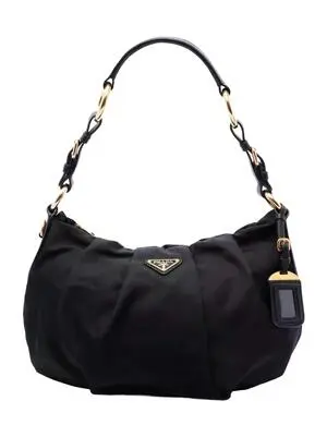 Prada Tessuto Pleated Hobo Bag - Black