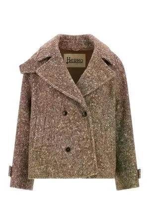 Herno Herringbone Bouclé Peacoat - Brown