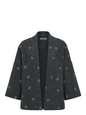 TRAFFIC PEOPLE Grey And Gold Embroidered Relaxed Shrug Jacket - Grey/gold