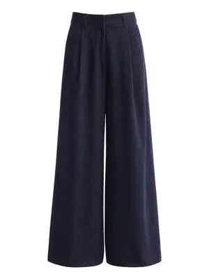 JULIA ALLERT Navy Velvet-textured Wide-leg Tailored Trousers - Blue