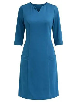 CONQUISTA Elegant Teal Shift Dress With Notched Neckline