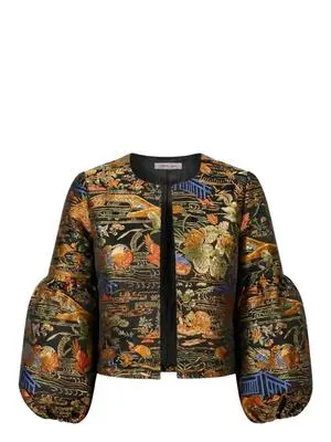 TRAFFIC PEOPLE Metallic Botanical Embroidered Cropped Jacket - Black