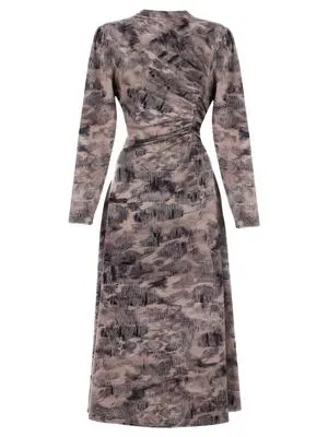 LUNA FASHION HOUSE Mila Draped Midi Dress - Brown