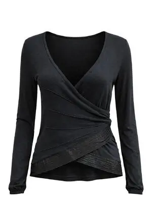 CONQUISTA Wrap-front Long Sleeve Top - Black