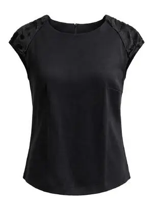 CONQUISTA Textured Cap Sleeve Top - Black