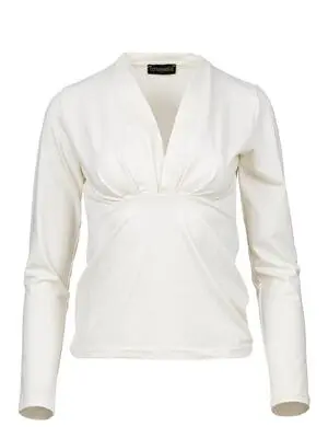 CONQUISTA Ecru V-neck Long Sleeve Jersey Top - Beige