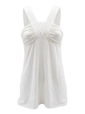 CONQUISTA Sleeveless Top With Ruched Front And Embellishments - White