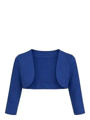 CONQUISTA Elegant Cropped Bolero With 3/4 Sleeves - Blue