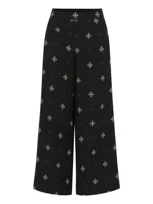 TRAFFIC PEOPLE Embroidered Wide Leg Trousers - Black