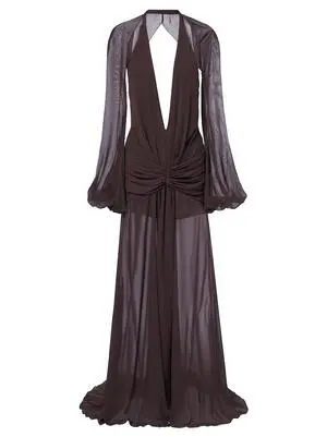 DE LA VALI Fiorela Chiffon Maxi Dress - Brown