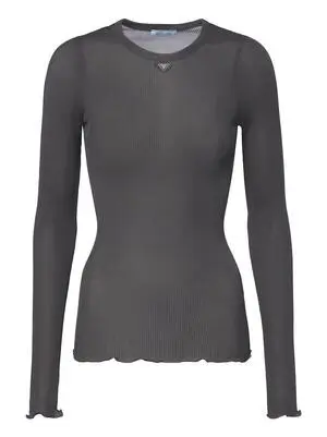 Prada Ribbed-knit Silk Top - Grey