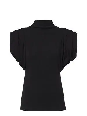 MUGLER Mugler High-Neck Wool-Blend Top With Shoulder Pads