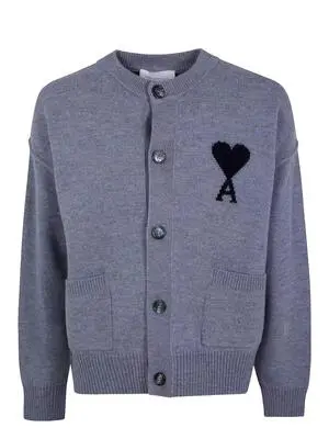 AMI Paris De Coeur Wool Cardigan - Grey