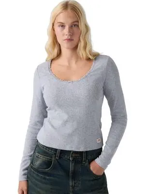 LEVI'S Dry Goods Pointelle Lace Long Sleeve Top - Grey
