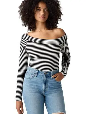 LEVI'S Levi's Clara Off-Shoulder Striped Long-Sleeve Top Grey