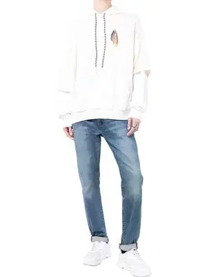 COUNTY OF MILAN Feather Embroidery Layered-sleeve Hoodie - Neutrals