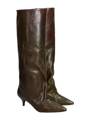 ALCHIMIA Pointed Toe Ruched Leather Boots - Brown