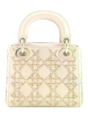 Dior Lady Chain Bag Crystal Embellished Cannage Quilt Leather Mini Satchel - Neutrals