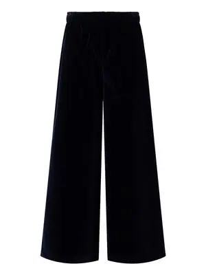 LES VACANCES D’IRINA Gathered Cotton-velvet Wide-leg Trousers - Blue