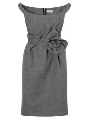 Magda Butrym Off-the-shoulder Wool And Silk-blend Midi Dress With Floral Appliqu - Gray