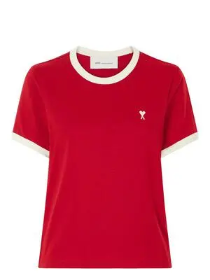 AMI Paris Logo-embroidered Cotton-jersey T-shirt - Red