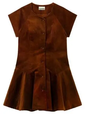 GANNI Corduroy Round Neck Button-up Dress - Brown