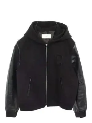 CELINE Celine 2010s Wool And Leather Logo Detail Hooded Jacket