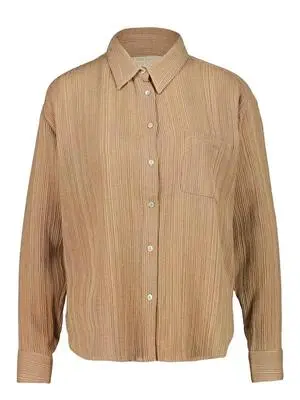 120% Lino Long-sleeve Button-up Shirt With Crinkled Texture - Brown