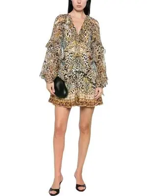 Camilla Ruffled Silk Mini Dress - Brown