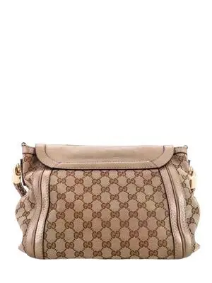 Gucci Bella Flap Gg Canvas With Leather Shoulder Bag - Gold