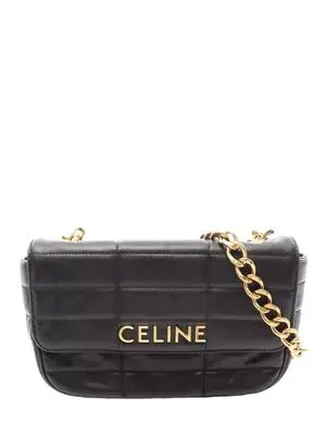 Celine Quilted Flap Shoulder Bag - Black