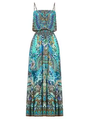 Camilla Shirred Waist Long Dress - Blue